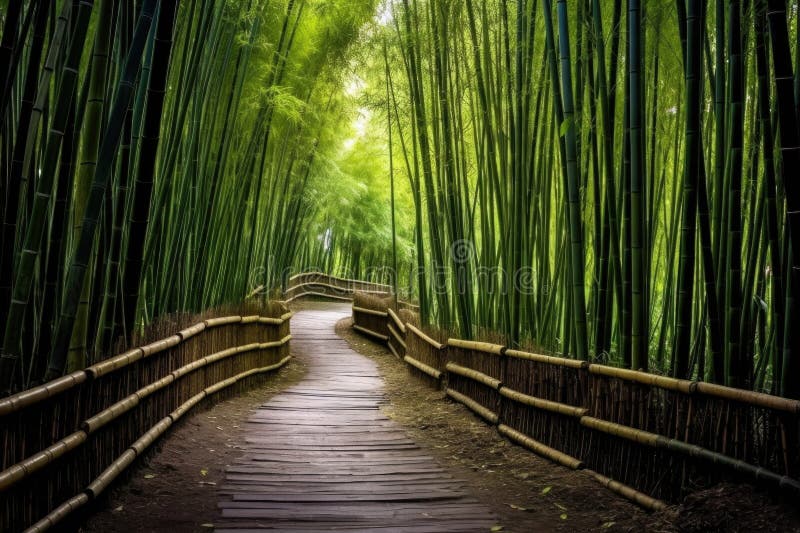 Pathway through Lush Bamboo Grove Stock Illustration - Illustration of ...