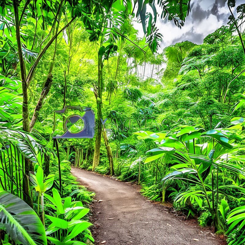 Pathway through Lush Tropical Jungle. Panoramic View of a Path in the ...