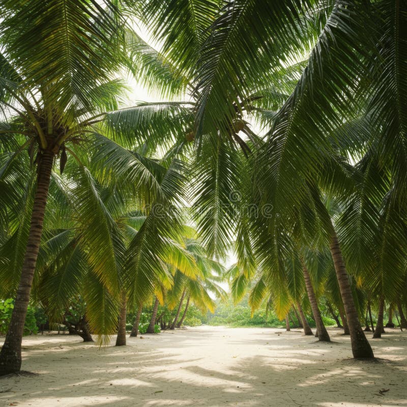 Pathway through Lush Tropical Palm Trees on Sandy Beach Stock ...