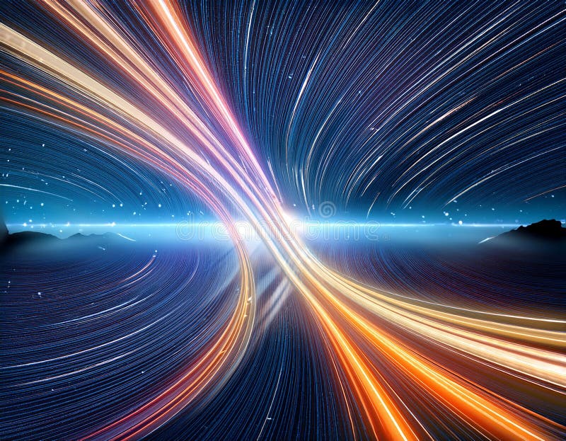 A Pathway Made of Light Beams Winding through Space with Stars ...