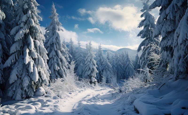 Pathway Meanders through a Serene Snow-laden Forest, with Sunlight ... Pathway Meanders through a Serene Snow-laden Forest, with Sunlight ...