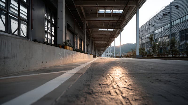 Pathway between Modern Buildings at Sunset Stock Illustration ...