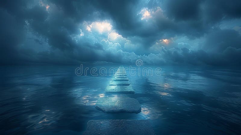 Pathway Over Ocean into Stormy Sky - Generative AI Stock Illustration ...