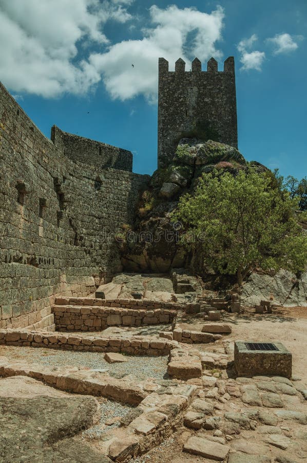Pathway Over Wall and Tower from Keep in a Castle Stock Image - Image ...