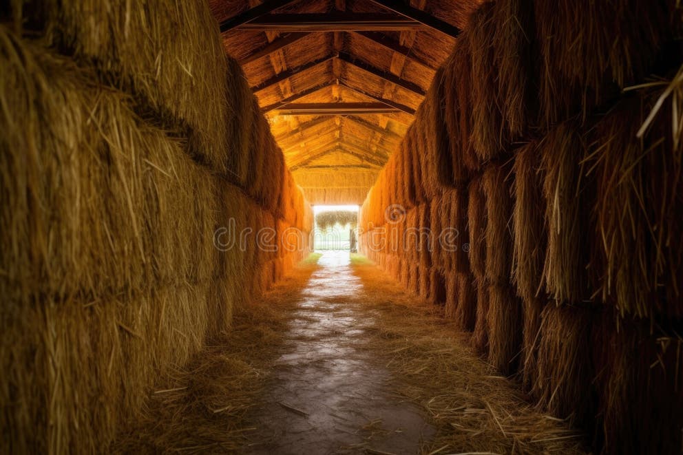 Pathway Perspective Inside the Hay Bale Maze Stock Illustration ...