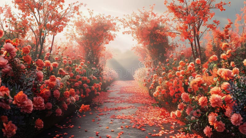 Pathway with Pink Flowers stock image. Image of walkway - 318270687