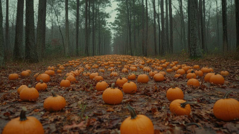 Pathway of Pumpkins: Forest Road Lined with Autumn Harvest Stock Image ...