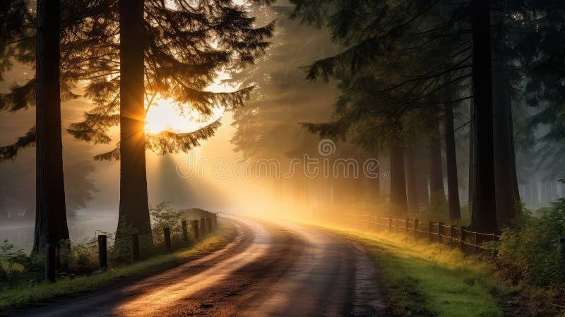 Pathway road in forest stock illustration. Illustration of narrow ...
