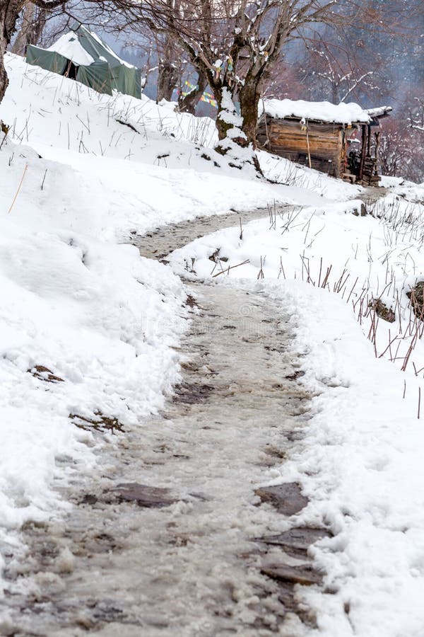 Pathway on snow mountain stock image. Image of snowy - 58681965