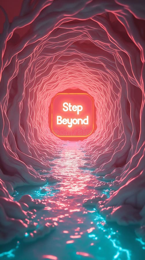 A Pathway of Soft, Pink-hued Rock Formations, Leading To a Sign that Reads "Step Beyond. Stock ...