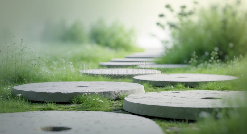 Pathway of Stone Stepping Stones with Circular Impressions in a Serene ...