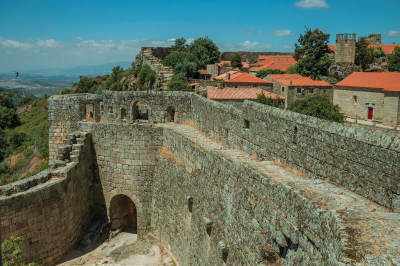 Pathway on Stone Wall with the Front Gate of Castle Stock Image - Image ...