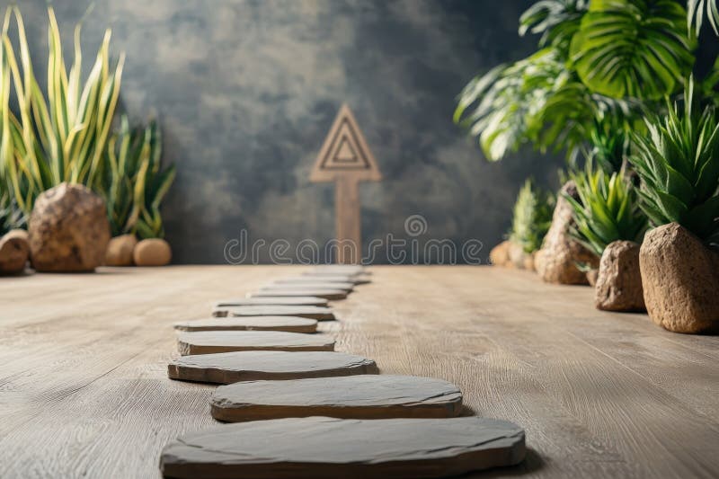 Pathway of Stones Leads through a Tranquil Indoor Garden with Greenery ...
