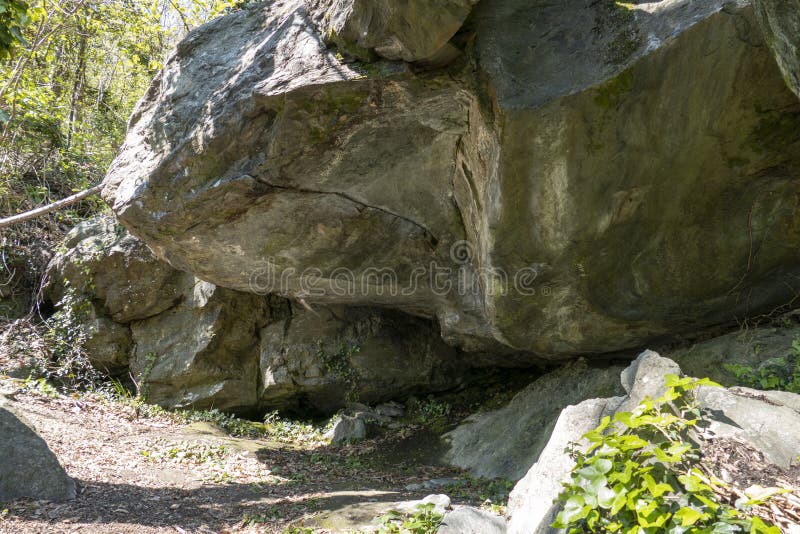 Pathway Surrounded by Giant Rocks in the Woods Stock Image - Image of ...