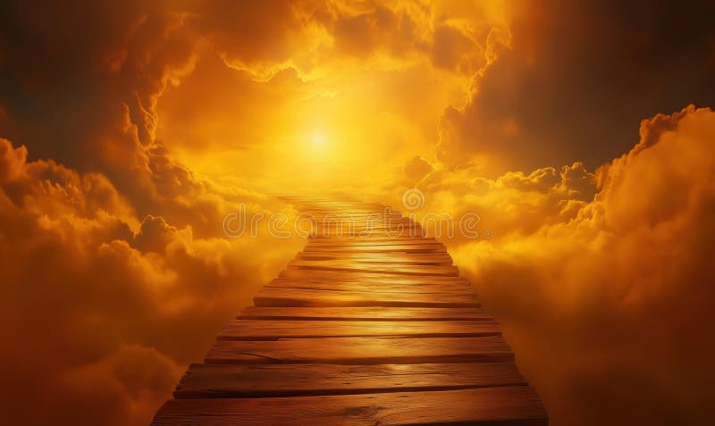 Pathway To the Heavens with Golden Clouds and Radiant Sunset Stock ...
