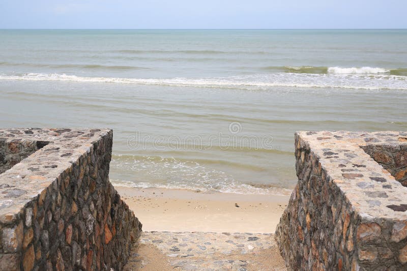 Pathway To the Sea between Coast Stone Walls Access To the Beach Stock ...