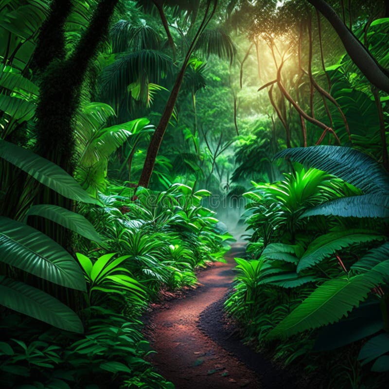 Panoramic View of a Pathway in a Tropical Rainforest. AI Generated ...
