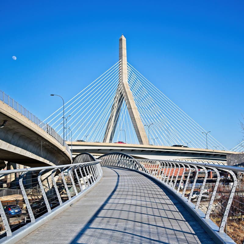 Pathway with View of a Landmark Bridge in Boston Massachusetts Stock ...