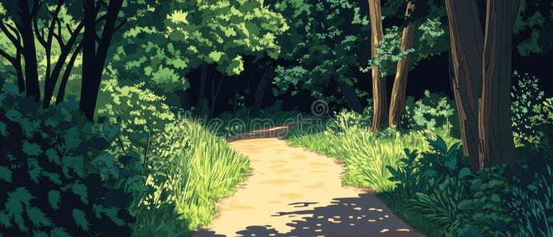 Pathway Winding through a Lush Green Park Surrounded by Trees and ...