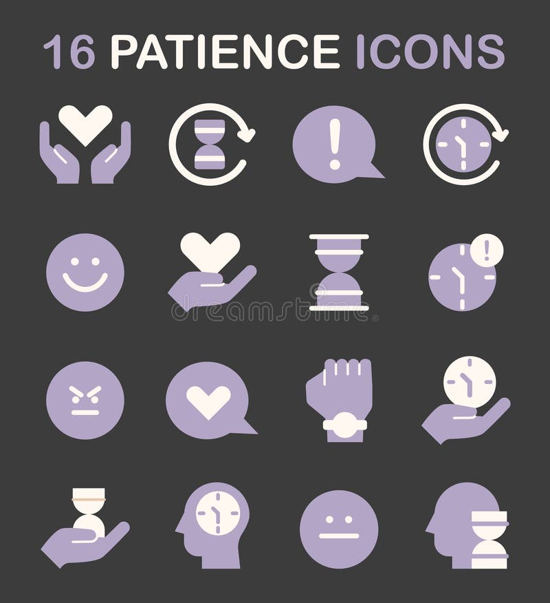 Patience Night or Dark Mode Icons Set. Calm Person Finding Stock Vector ...