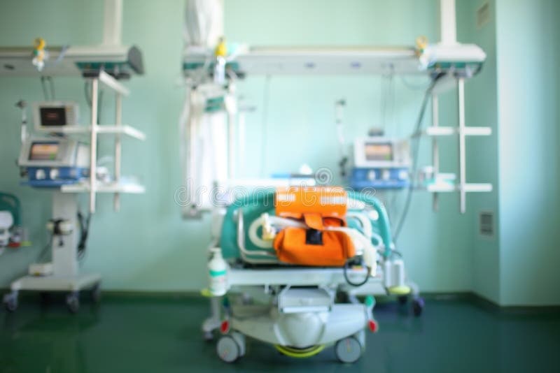 Patient Bed in the Tidy Emergency Room, Defocused Background Stock ...