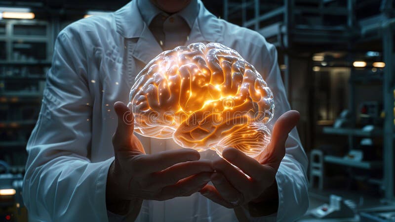 Patient Brain Treatment and Protection Concept. the Doctor Shows the ...