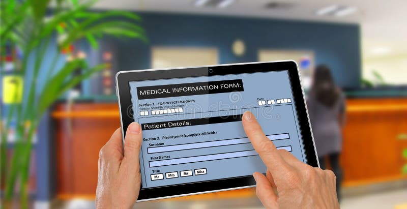 Patient Completing a Hospital Form on Computer Tablet Stock Image ...