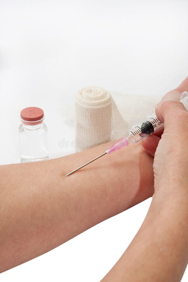 The Patient Himself Gives an Injection with a Syringe Stock Image ...