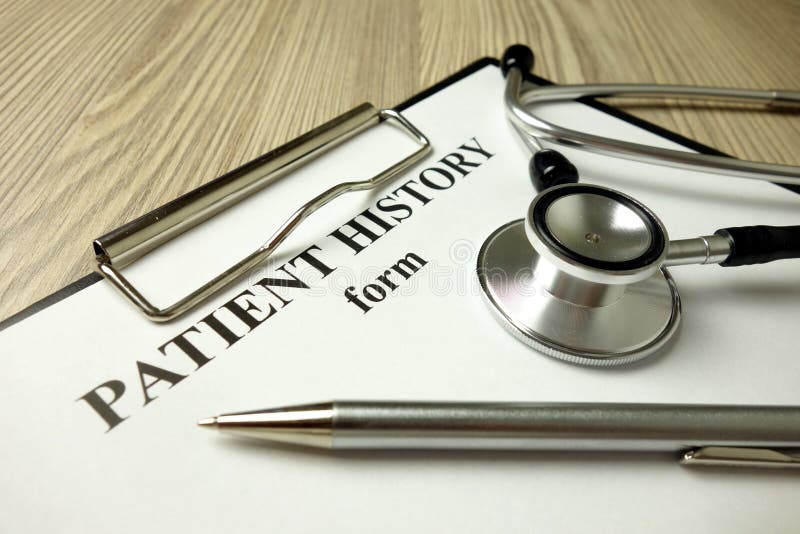 Patient History Form with Pen and Stethoscope Stock Image - Image of ...
