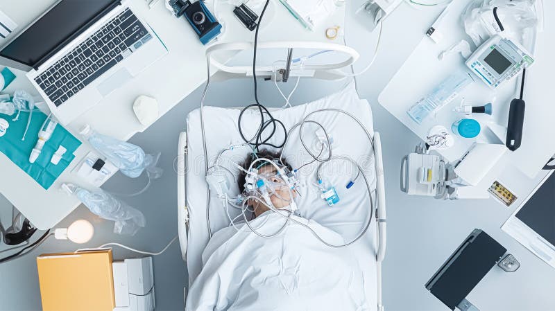 The Patient is on Life Support in Critical Condition. Top View Stock ...