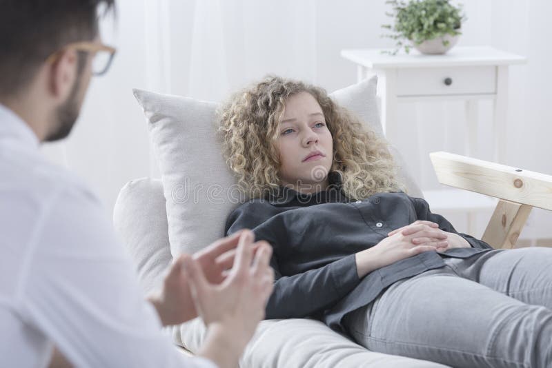 Patient Lying on Therapy Sofa Stock Photo - Image of breakdown, mental ...