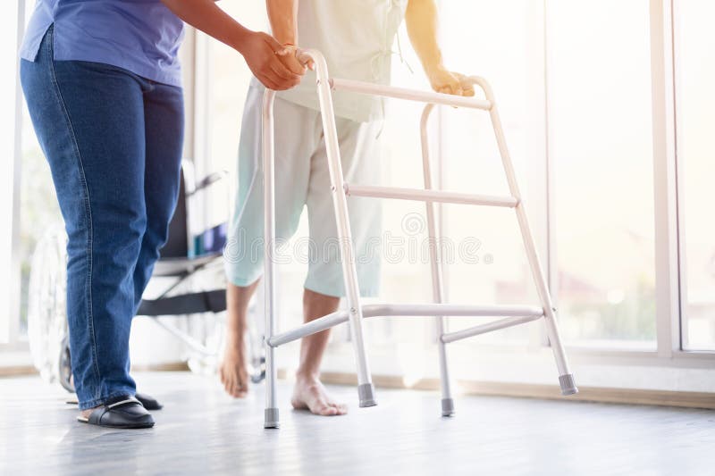 Patient Muscle Recovery Walking Training Practice Using Walker with ...