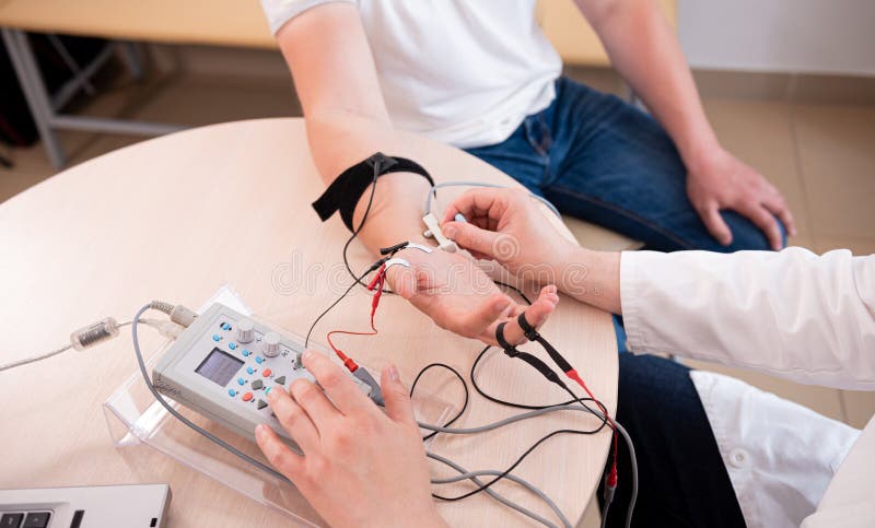 Patient Nerves Testing Using Electromyography at Medical Center Stock ...