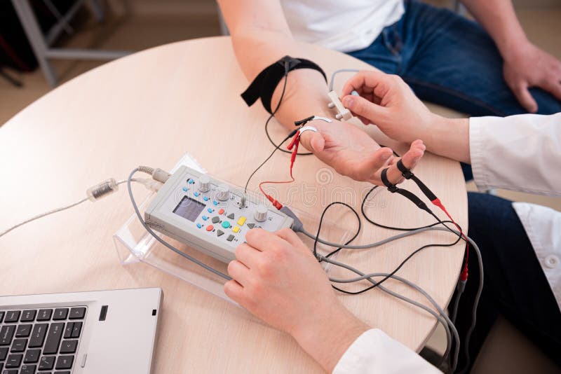 Patient Nerves Testing Using Electromyography at Medical Center Stock ...