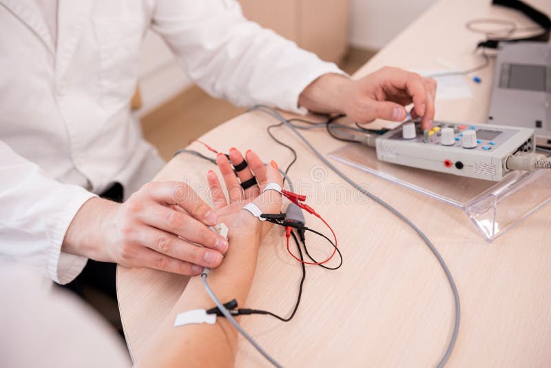 Patient Nerves Testing Using Electromyography at Medical Center Stock ...