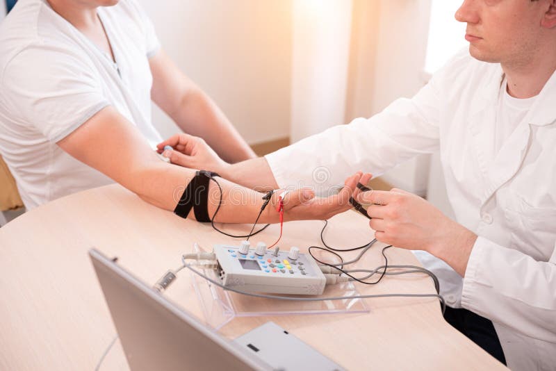Patient Nerves Testing Using Electromyography at Medical Center Stock ...