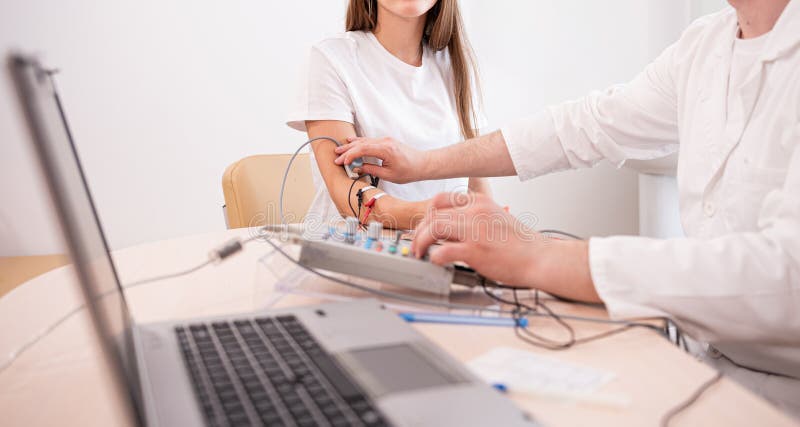 Patient Nerves Testing Using Electromyography at Medical Center Stock ...