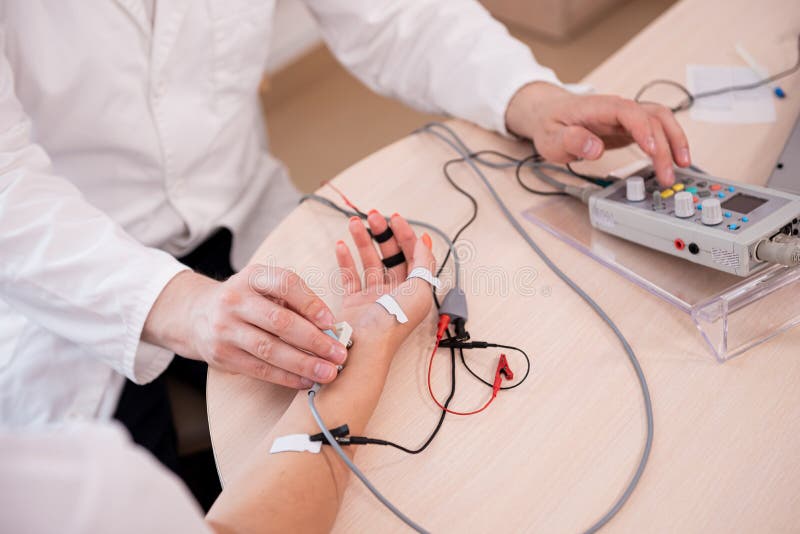 Patient Nerves Testing Using Electromyography at Medical Center Stock ...