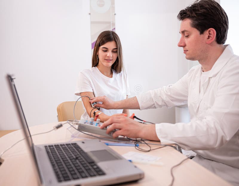 Patient Nerves Testing Using Electromyography at Medical Center Stock ...