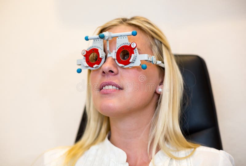 Patient at Optometrist with Trial Frame for Test Glasses Stock Image ...