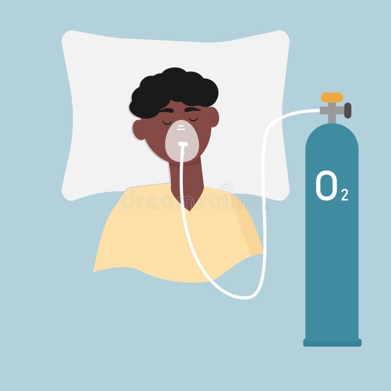 Patient with Oxygen Cylinder. Therapy in Flat Design Stock Vector ...