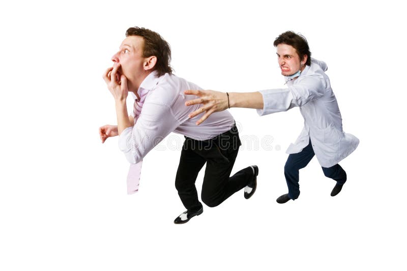 Crazy Doctor Chasing Scared Patient Stock Image - Image of horizontal ...