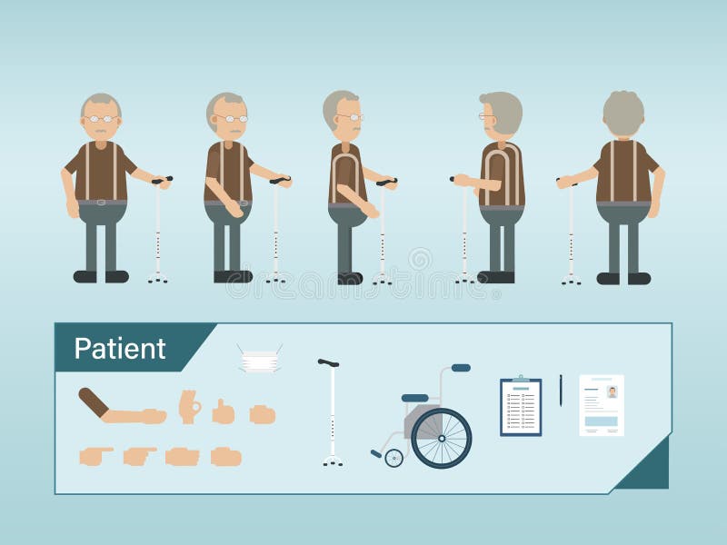 Senior Patients with Walking Stick Stock Vector - Illustration of medic ...