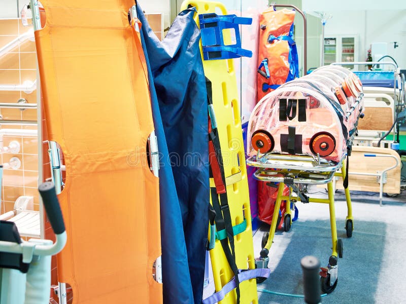 Patient Stretcher and Ambulance Box at Exhibition Stock Photo - Image ...