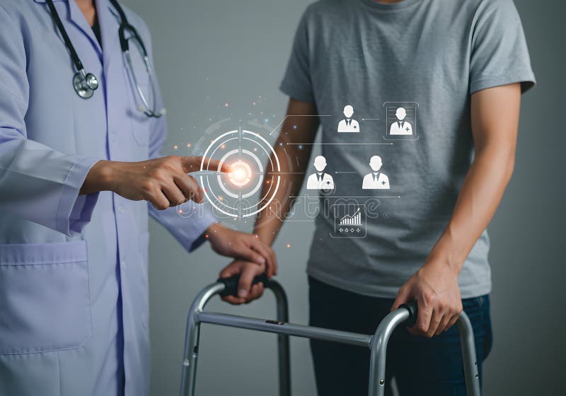 Physical Therapy Rehabilitation with Walker and Medical Staff Showing ...