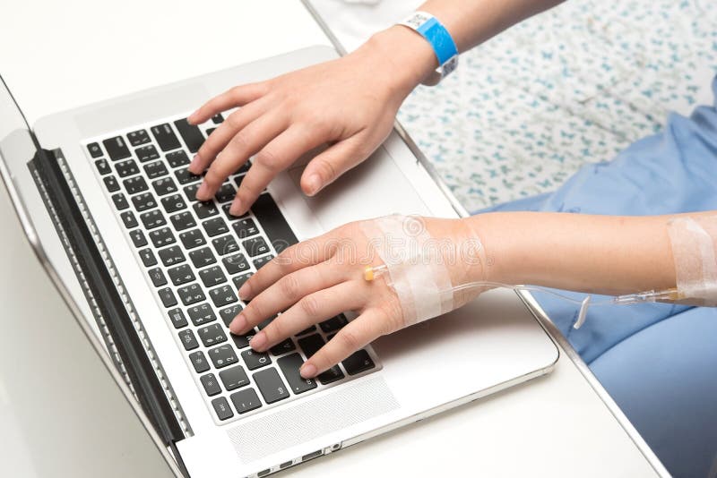 Patient using computer stock photo. Image of transfusion - 83534278