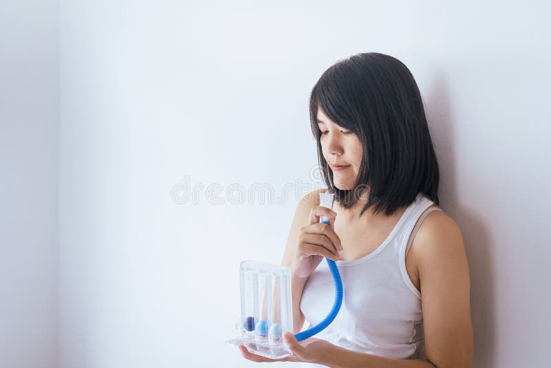 Patient Woman Using Incentivespirometer or Three Balls for Stimulate ...