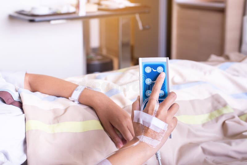 Patient Woman Hands Using Remote Control for Adjust Level Sickbed at ...