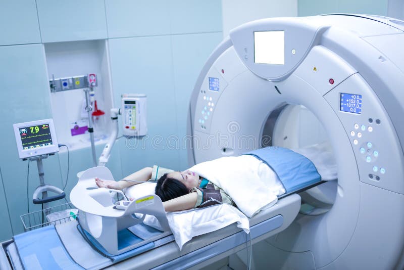 Patients Screening on CT Scanner. Man Undergoing CT Scan while Doctor`s ...