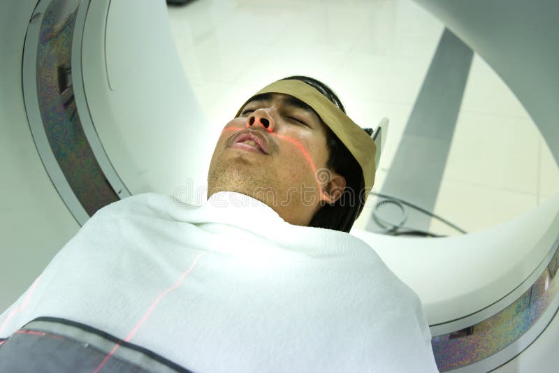 Patients Screening on CT Scanner. Man Undergoing CT Scan while Doctor`s ...